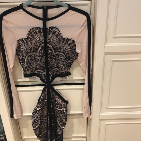 Missguided | Dresses | Misguided Black Lace Sheer Net Long Sleeve Dress ...